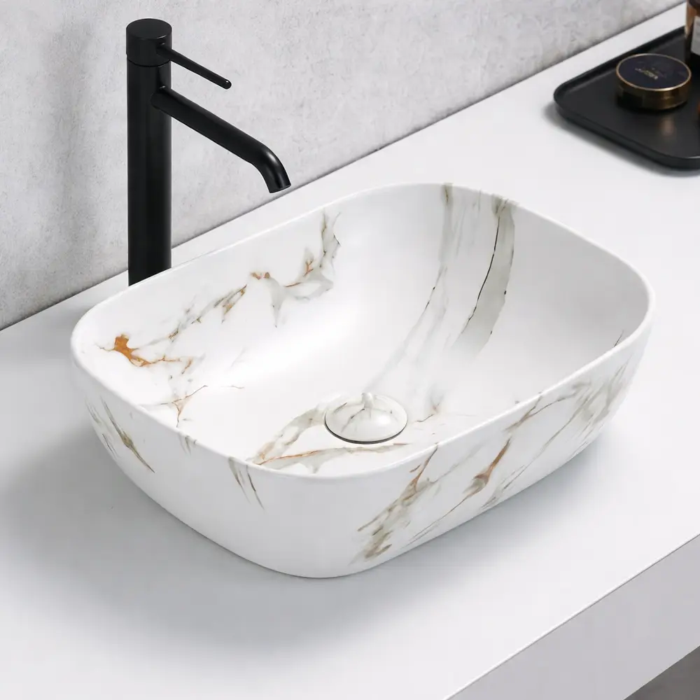 Lavoar ceramic pe blat Opal 455x325x135 mm – alb marmorat N78105MWY-2 ...