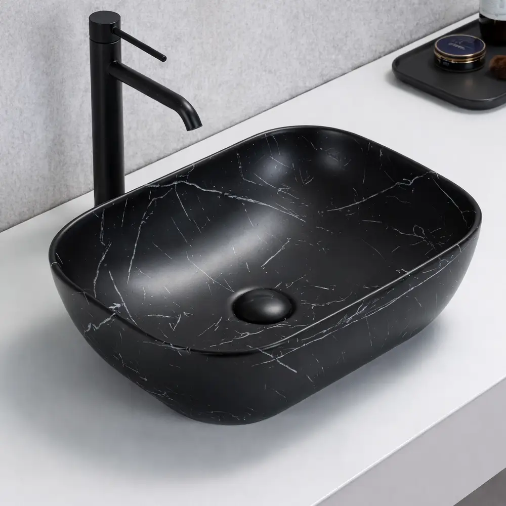 Lavoar ceramic pe blat Sapphire 455x325x135 mm – negru N78105MBY-3 ...