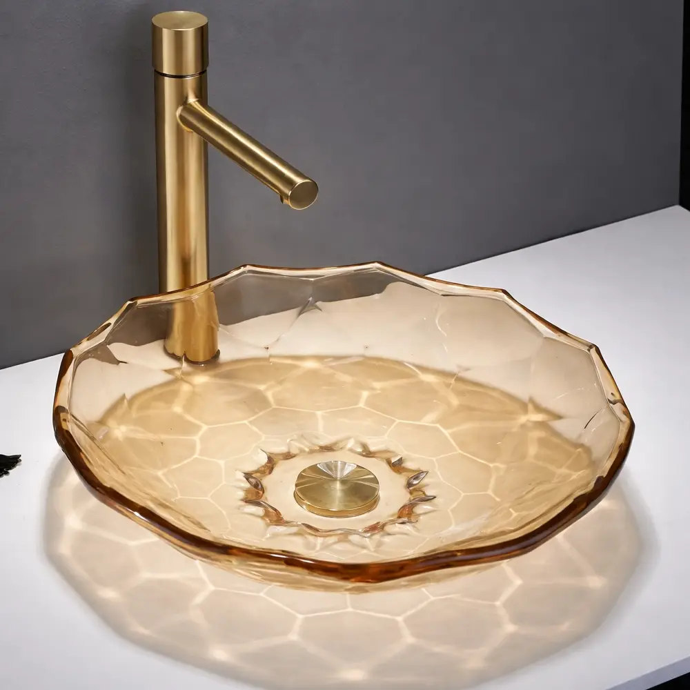 Lavoar ceramic pe blat Aqua 460x460x125 mm – auriu/amber GL37-AM ...